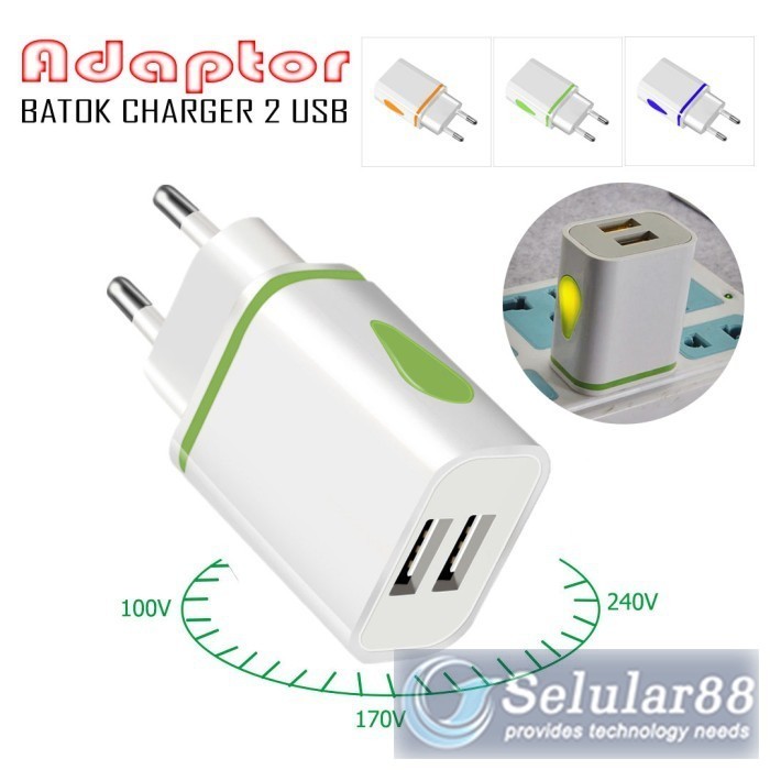 Jual Charger Adaptor 2 Lubang USB Charge Lampu LED Batok Kepala Cas ...