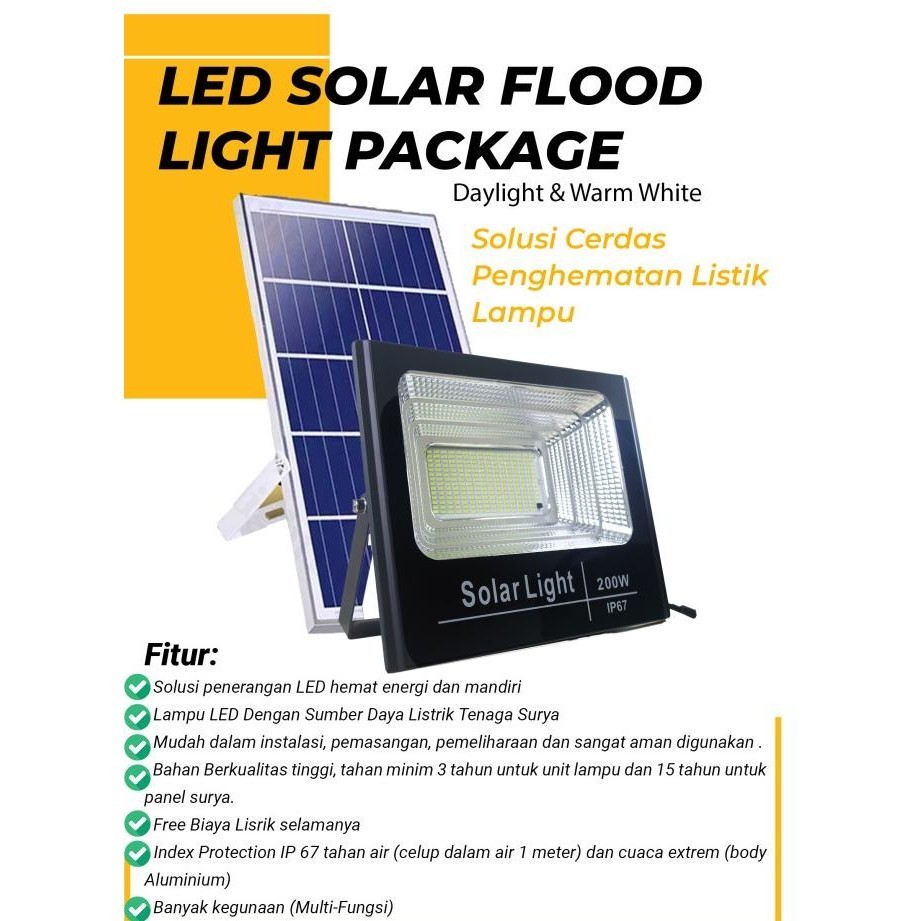 Jual HARGA DISC - 200 Watt LAMPU SOROT SOLAR PANEL KUNING LED LAMPU ...