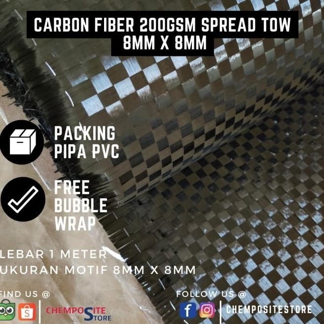 Jual ZL Serat carbon kevlar SPREAD TOW 12k 8mm x 8mm 200GSM L 1M ...