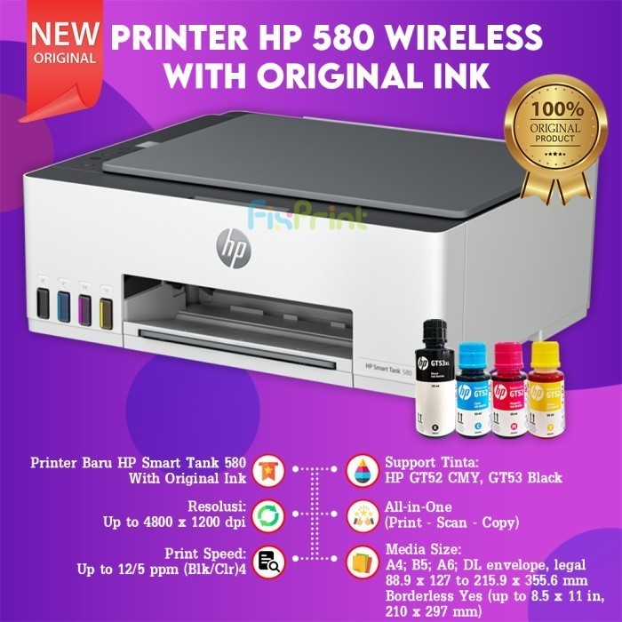 Jual Ready Printer HP Smart Ink Tank Print Scan Copy 580 520 500 415 ...