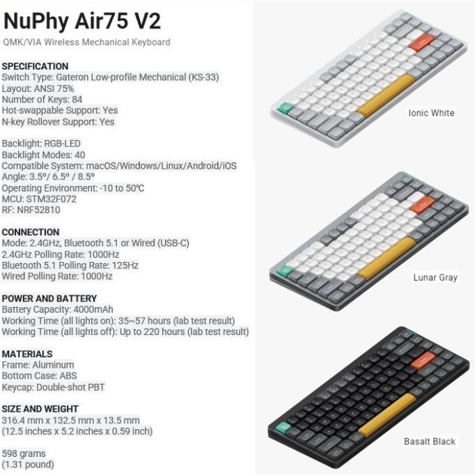 Jual Nuphy Air75 V2 Wireless Custom Mechanical Keyboard | Shopee Indonesia