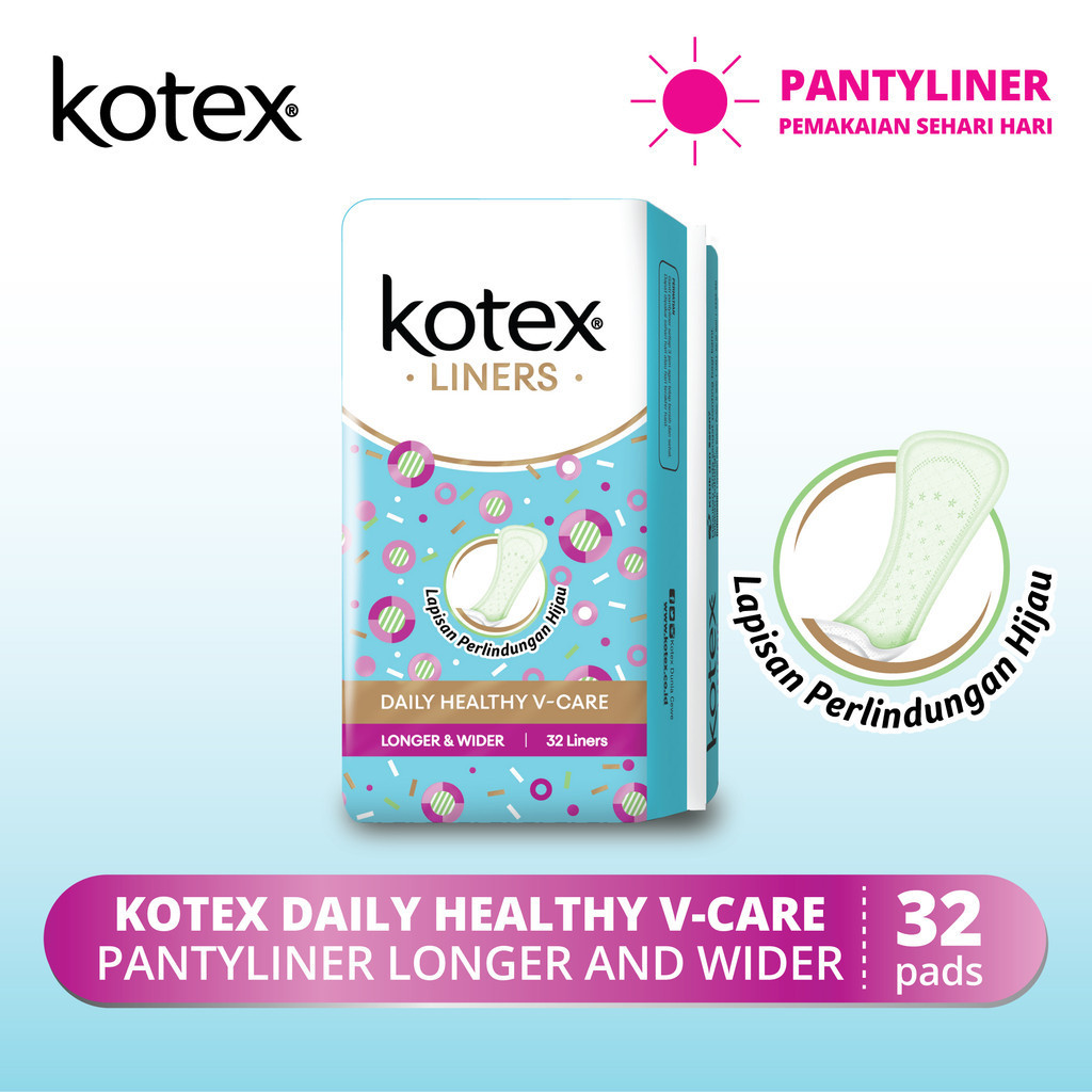 Jual Kotex Liners Daily Healthy V-Care Longer & Wider isi 32 pads ...