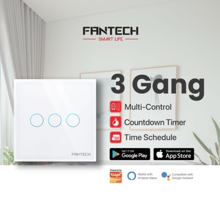 Jual Fantech Smart Wall Switch 3 Gang 3 Tombol Touch Wi-Fi - SWS0103 ...
