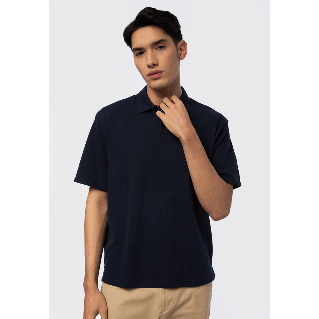 Jual Executive Short Sleeve Textured Polo Shirt Navy | Shopee Indonesia