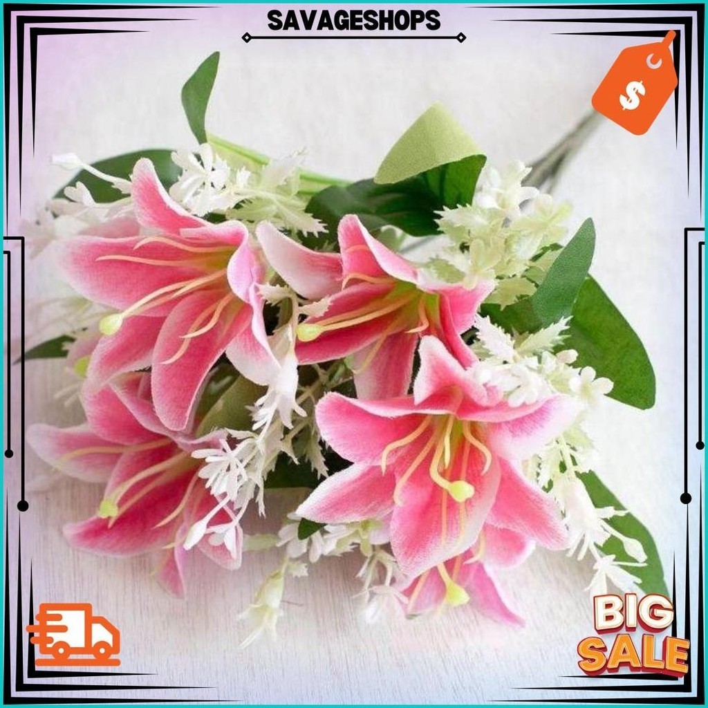Jual Bt197 Bunga Artificial Lily Lili Hias Palsu Fake Plastik Dekorasi ...