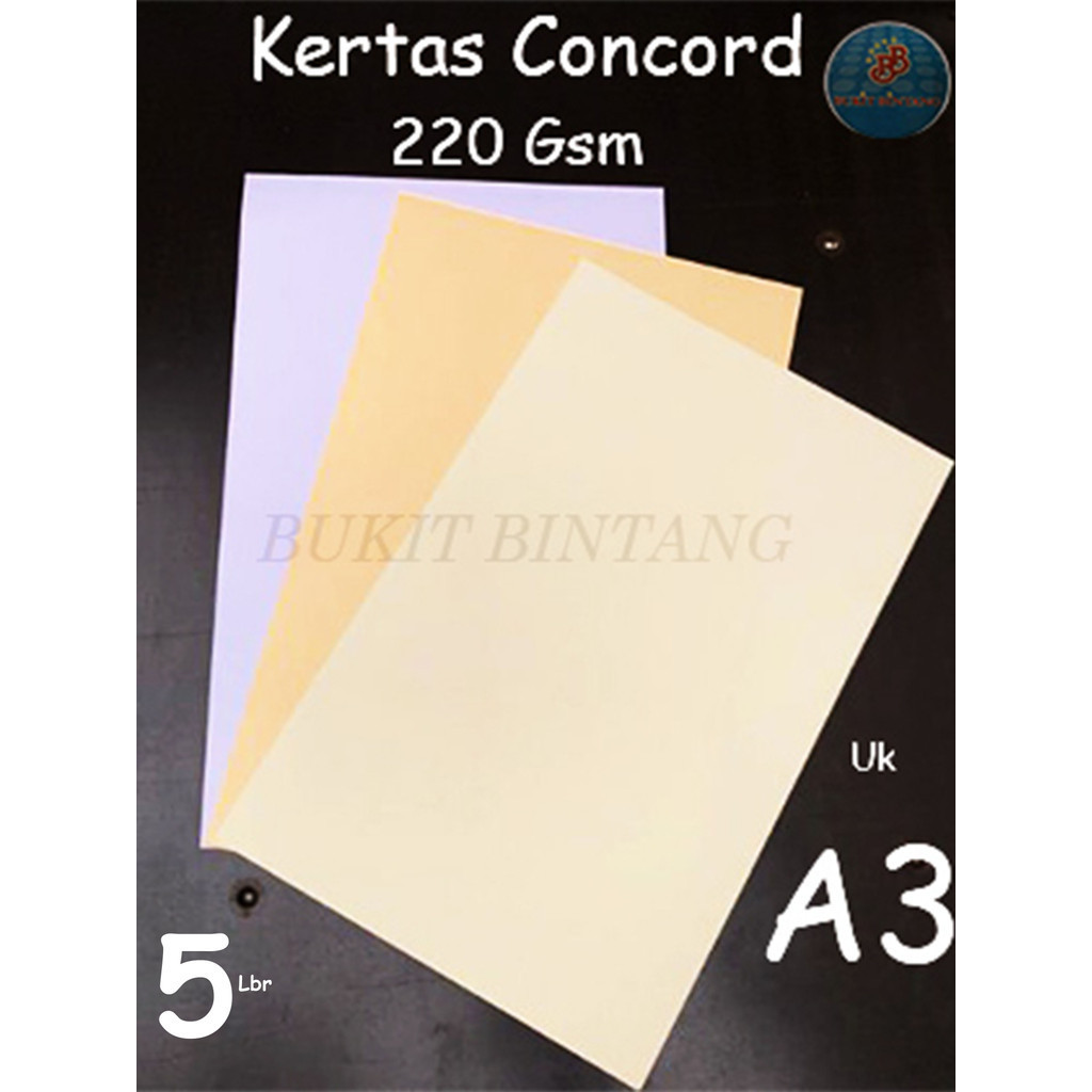 Jual Kertas Concord 220 Gsm Ukuran A3 Isi 5 Lembar( Concord Warna Putih ...