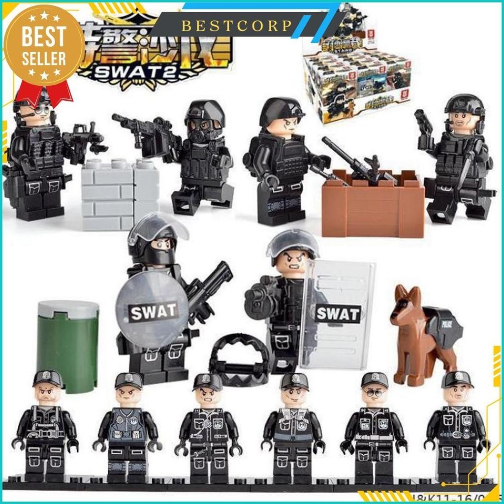 Jual Mainan Balok Susun Polisi Swat Bricks Minifigure Police Motor Mobil Army Mini Figure Police ...