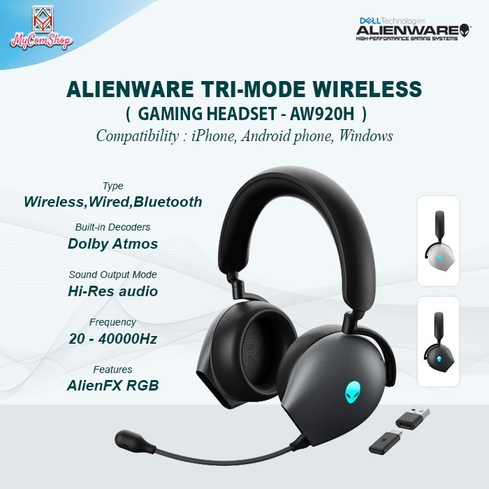 Jual DELL ALIENWARE TRI-MODE WIRELESS HEADSET RGB - AW920H | Shopee ...