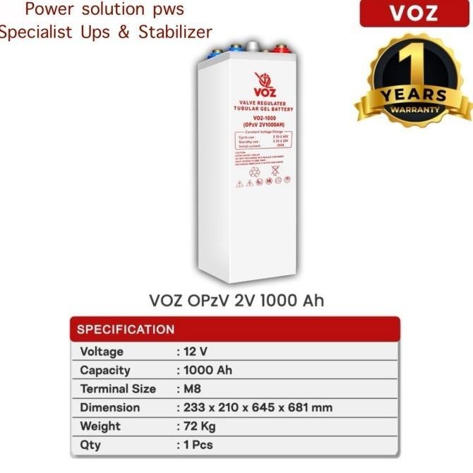 Jual Battery Voz OPzV 2V 1000Ah VO2 - 1000 Aki Baterai BTS Solar Panel ...