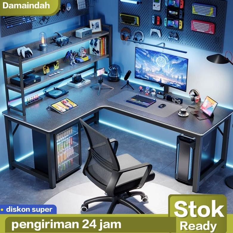 Jual Meja Komputer Shaped L Serat Karbon / Meja Komputer Minimalis ...