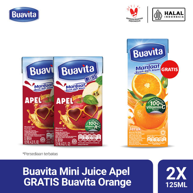 Jual Buy 2 Buavita Mini Juice Apel 125 ml FREE BUAVITA ORANGE 245ML | Shopee Indonesia