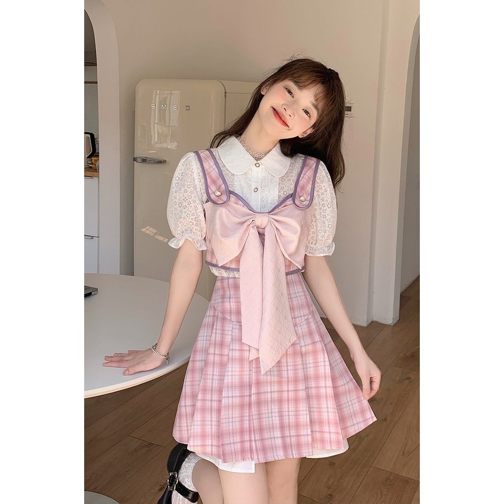 Jual Sweet and Spicy Preppy Style Skirt Two-Piece SetJKCute Dress Girl ...
