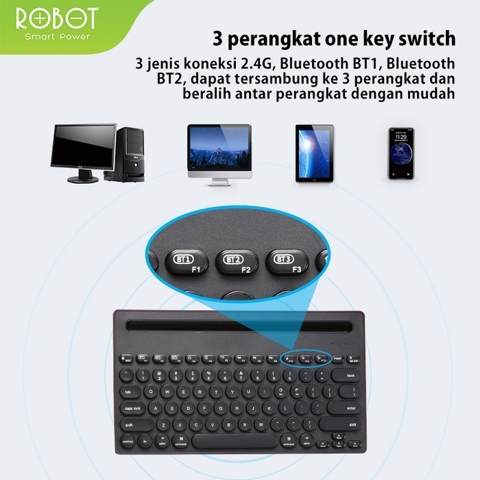 Jual Keyboard Robot Kb10 Multi-Device Bluetooth &2.4G Wireless 3 ...