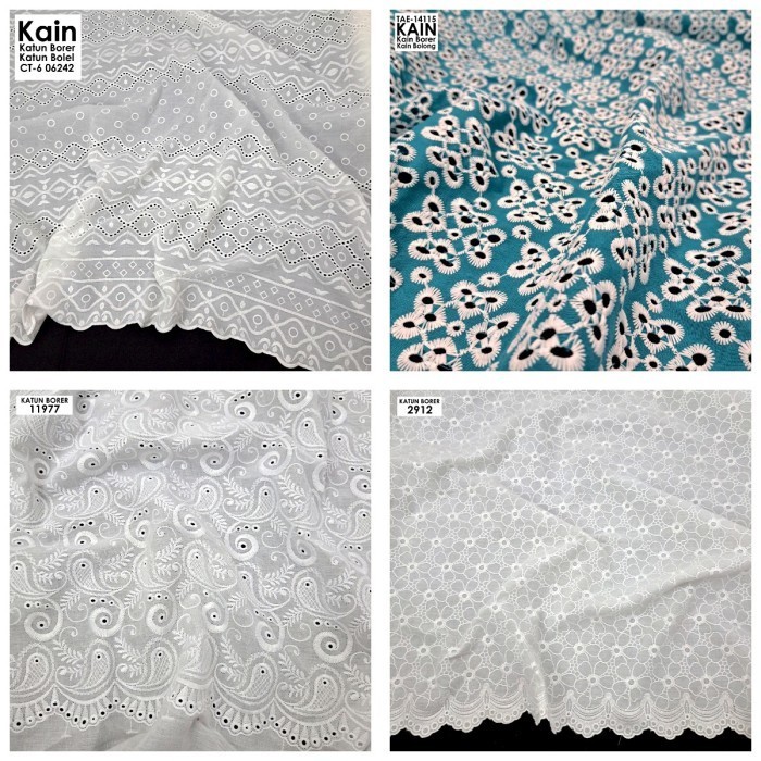 Jual Kain Brukat / Kain Brokat - Kain Katun Borer / Bolong Mix Putih ...