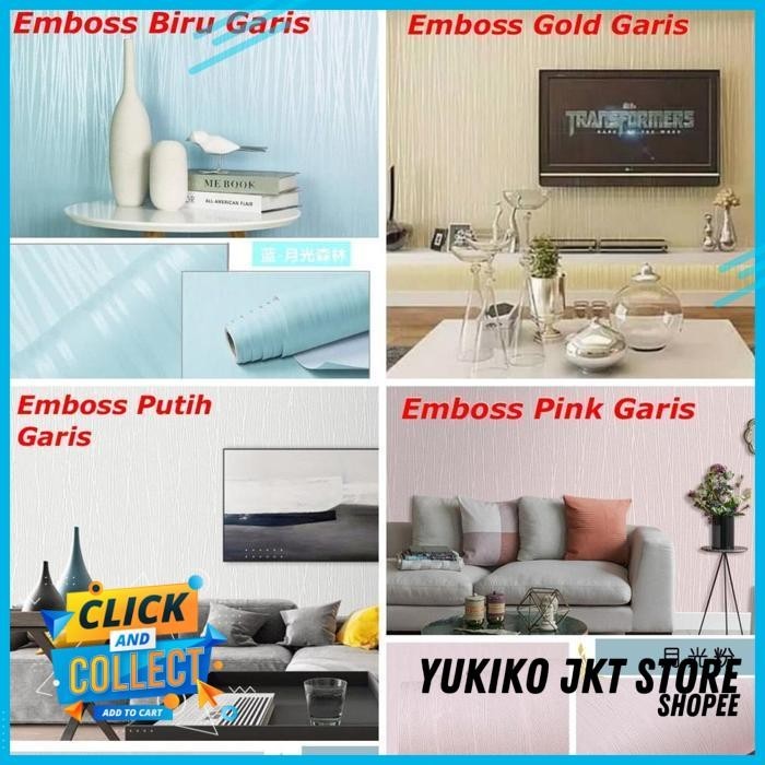 Jual WALLPAPER DINDING UKURAN 45 CM X 10 M MOTIF EMBOSS GARIS PINK GOLD BIRU PUTIH DISUKAI ...