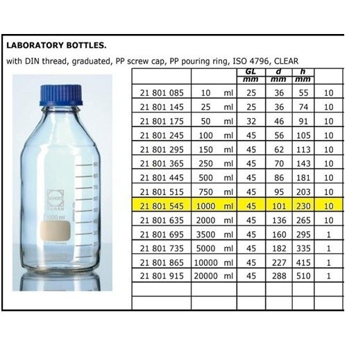 Jual Botol Glass Laboratory Laboratorium 1000Ml Schott Duran Terbaru ...