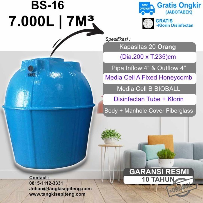 Jual Tangki Bio Septic Tank Vertikal BIOFIL 7000 liter / 7 M3 | Shopee ...