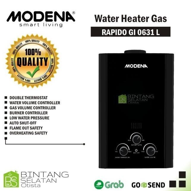 Jual WATER HEATER GAS MODENA/ PEMANAS AIR GAS MODENA RAPIDO GI 0631 L | Shopee Indonesia