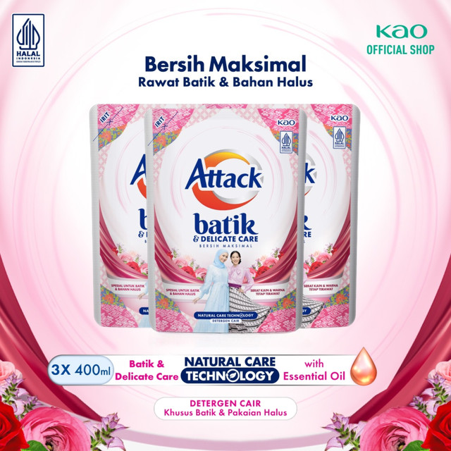 Jual Attack Deterjen Cair Batik Care Pouch 400ml x 3 pcs | Shopee Indonesia