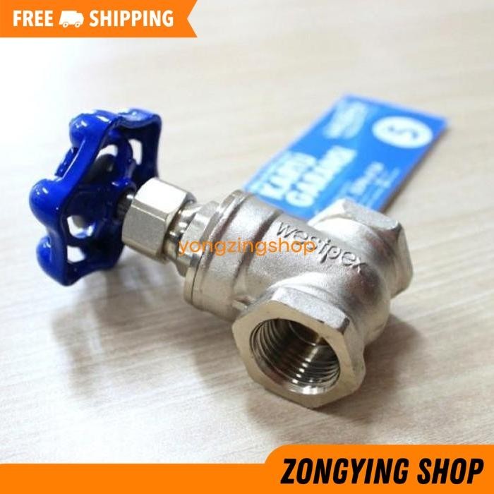 Jual GATE VALVE 1/2" WESTPEX BRAS STOP KRAN BESI PUTAR DRAT DALAM GV 1/ ...