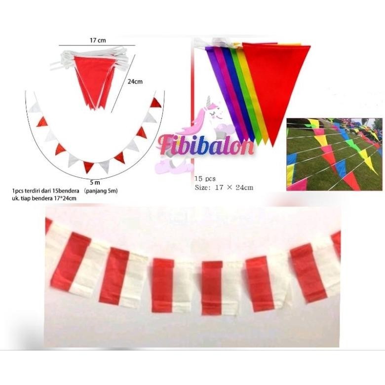 Jual TERMURAH Bendera Merah Putih Plastik Plus Tali /Bendera Segitiga Merah Putih/Bendera Kain ...