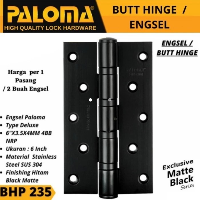 Jual PALOMA BHP 235 ENGSEL PINTU 6 INCH HITAM STAINLESS SUS 304 BUTT ...