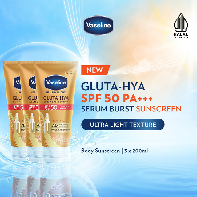 Jual [NEW LAUNCH] Vaseline Gluta-Hya Serum Burst Sunscreen SPF 50 PA+++ 200ml - Body Serum ...