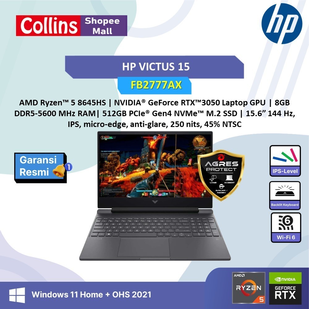 Jual HP VICTUS 15 RYZEN 5 8645HS RTX3050 6GB/ RAM 8GB 512GB SSD WINDOWS ...