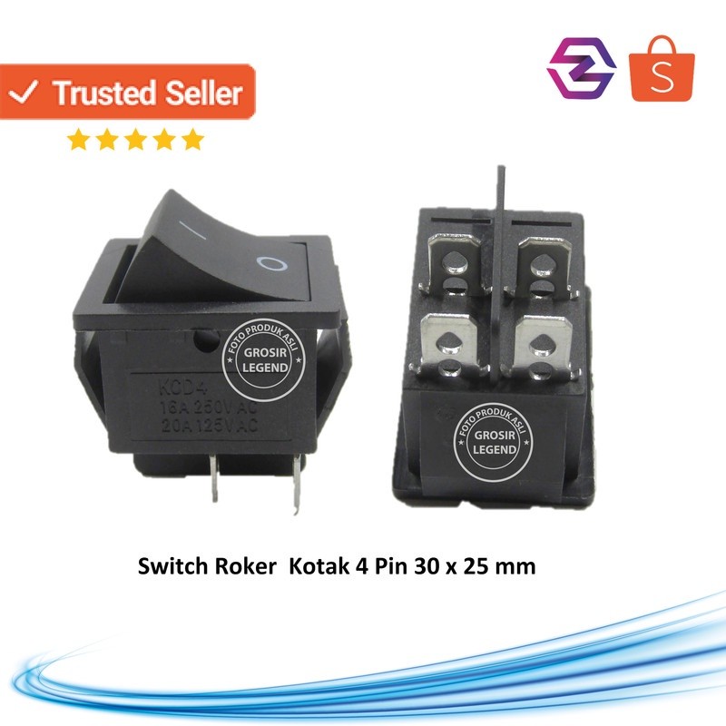Jual Push button on off 4 pin roker switch kotak hitam min lampu ...