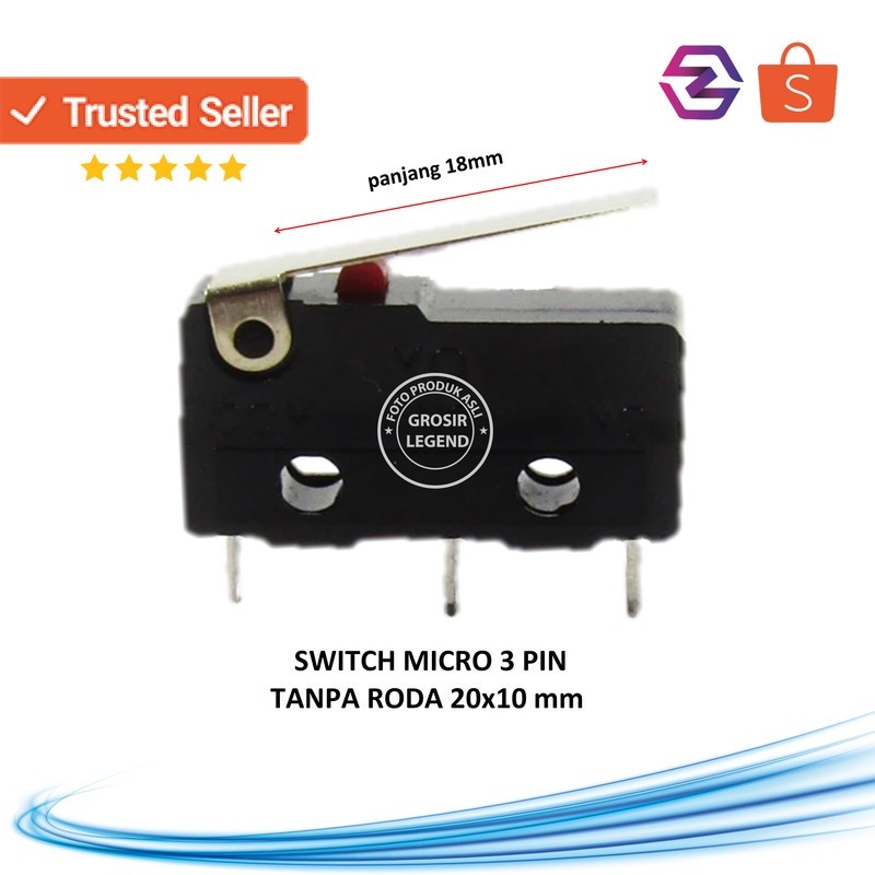Jual Saklar micro limit switch gagang plat 18 mm tanpa roda sedang | Shopee Indonesia