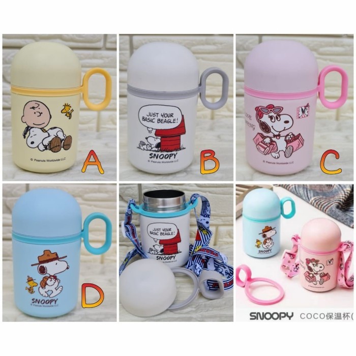 Jual Botol Minum Termos Tali Ori Snoopy Charlie Brown 300 Ml Stainless | Shopee Indonesia