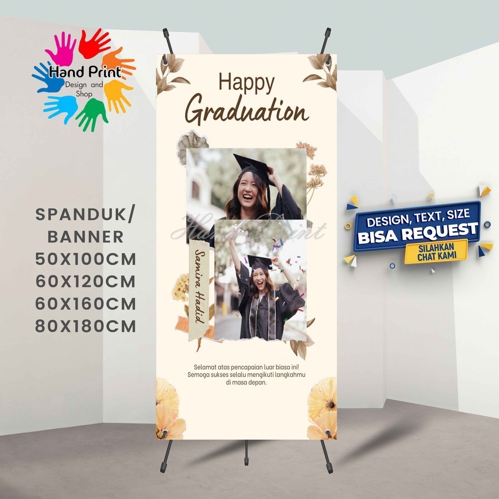 Jual Cetak Spanduk Banner Wisuda Kelulusan Happy Graduation Cream Putih ...