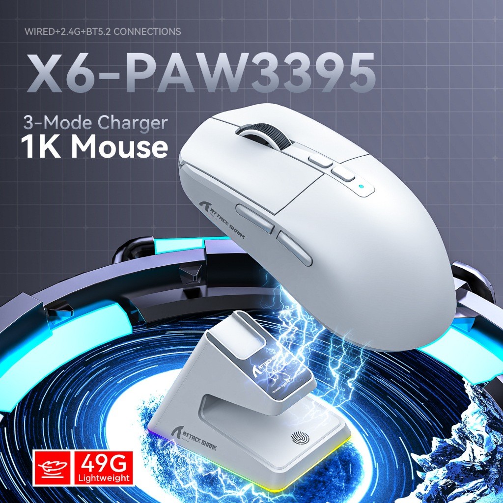 Jual Mouse Bluetooth Attack Shark X6, PixArt PAW3395, Koneksi Tri-Mode ...