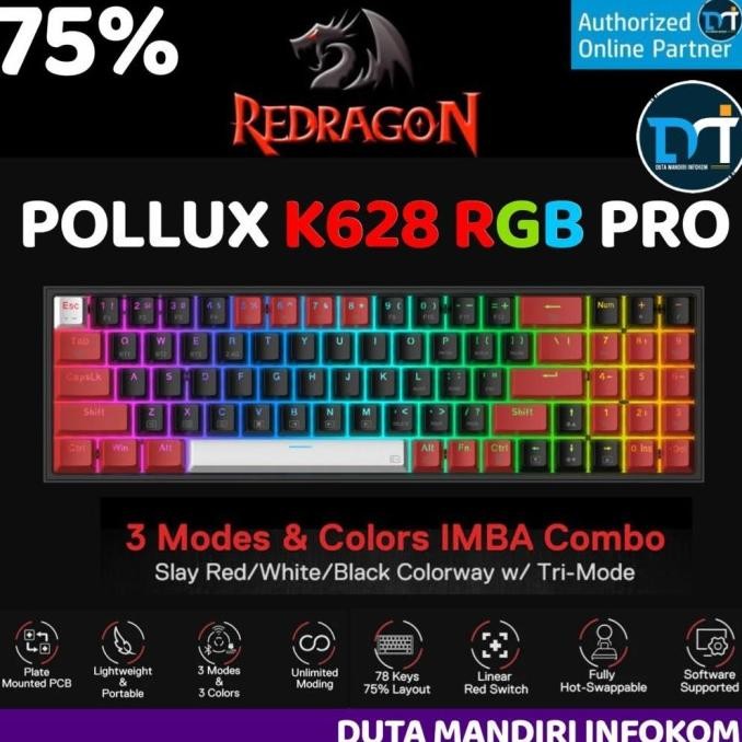 Jual TERBARU!! Redragon POLLUX K628 RGB PRO - 75% Wireless Mechanical ...