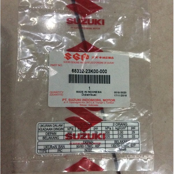 Jual Label Tekanan Angin Ban Luar Suzuki Gsx R Dan S 150 Termurah ...