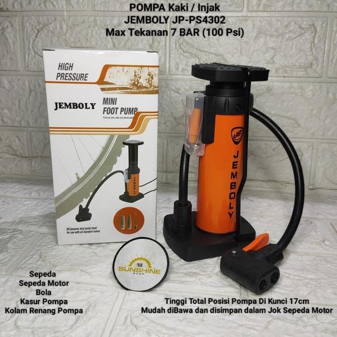 Jual (LIL) POMPA ANGIN INJAK JEMBOLY JP-PS4302 FOOT PUMP UNTUK SEPEDA ...
