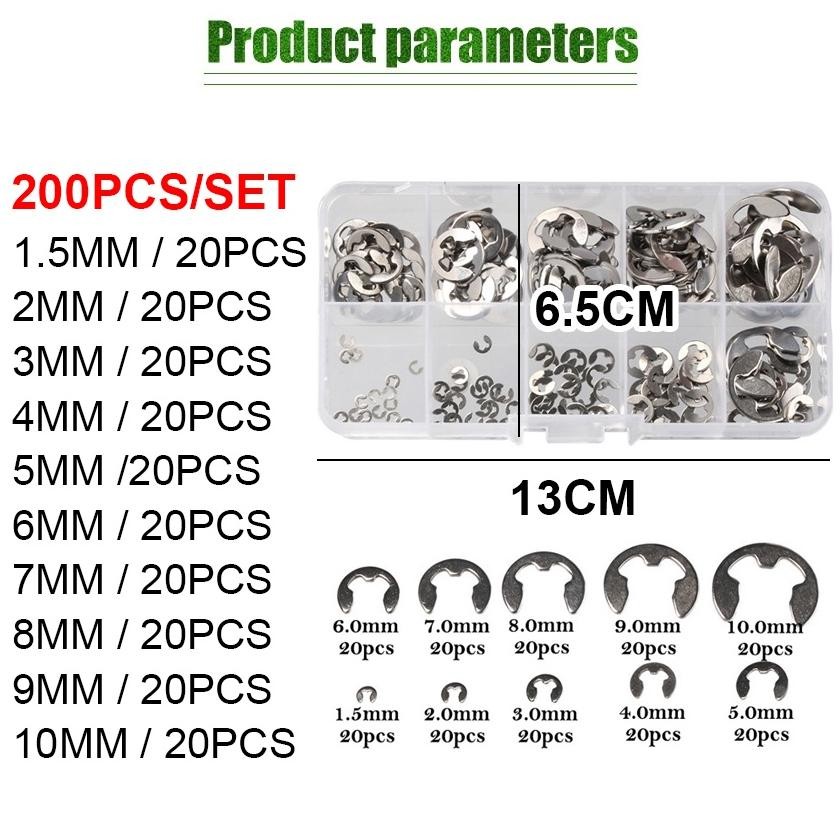 Jual Kunci Set 200Pcs 304 Stainless Steel E-Clip / Retaining Snap Ring / Circlip Kit / external ...