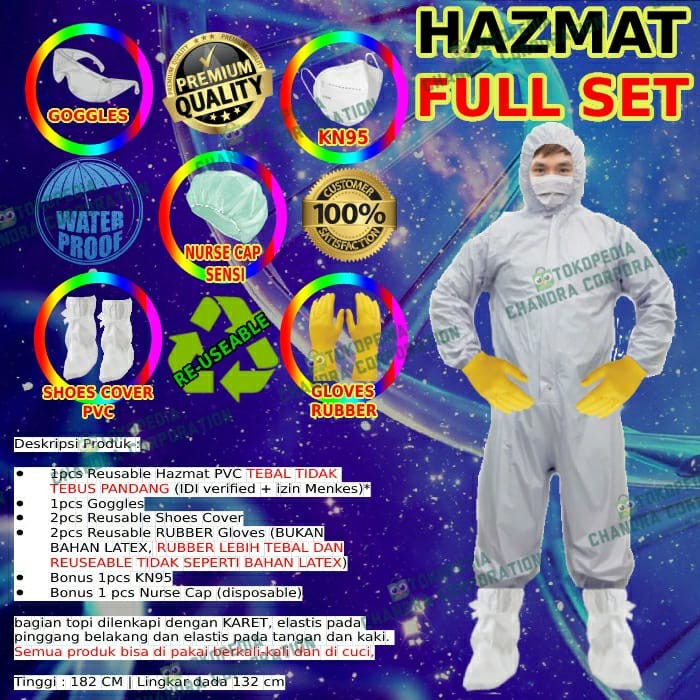 Jual ALAT KESELAMATAN REUSEALBE HAZMAT FULL SET + GLOVES SHOE COVER ...