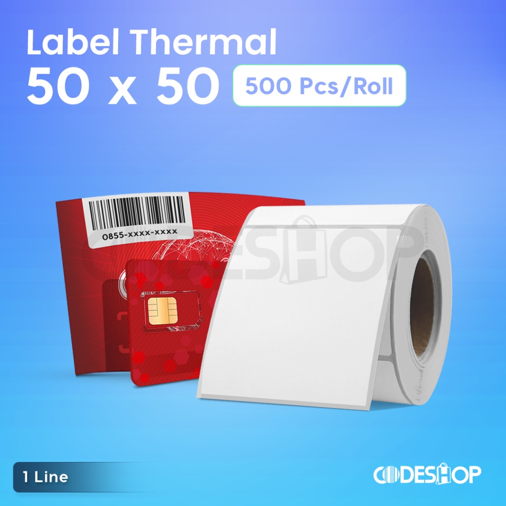 Jual Stiker Label Thermal 50x50 mm 1 Line isi 500 Pcs Gap 2mm Perforasi ...