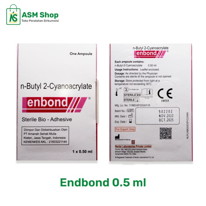 Jual Lem bedah, sunat, khitan Enbond skin glue ED 2025 /2026 - 0.50 ml ...