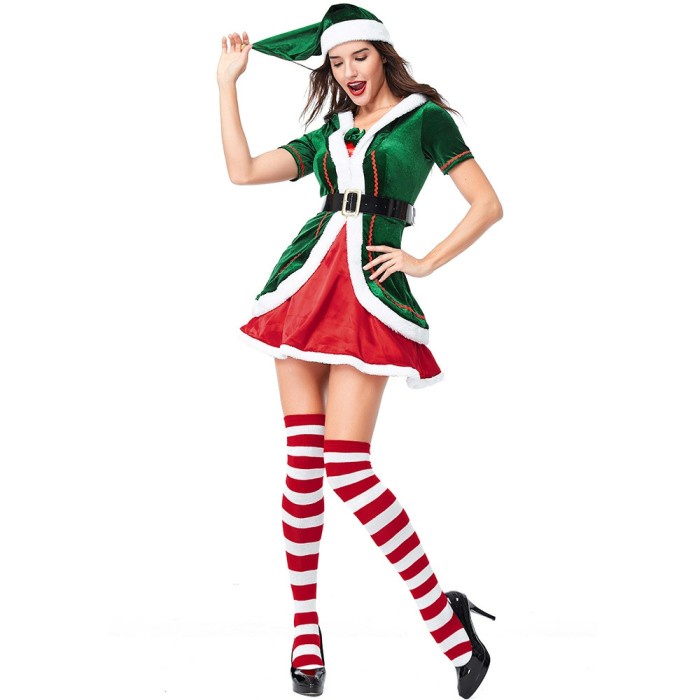 Jual Elf Santa Dress Costume Adult Woman Christmas Kostum Wanita Dewasa ...