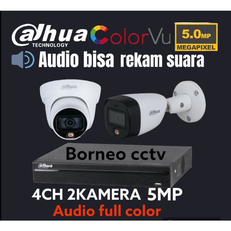 Jual PAKET CCTV DAHUA 5MP 4 CHANNEL 2 KAMERA COLORVU AUDIO FULL COLOR ...
