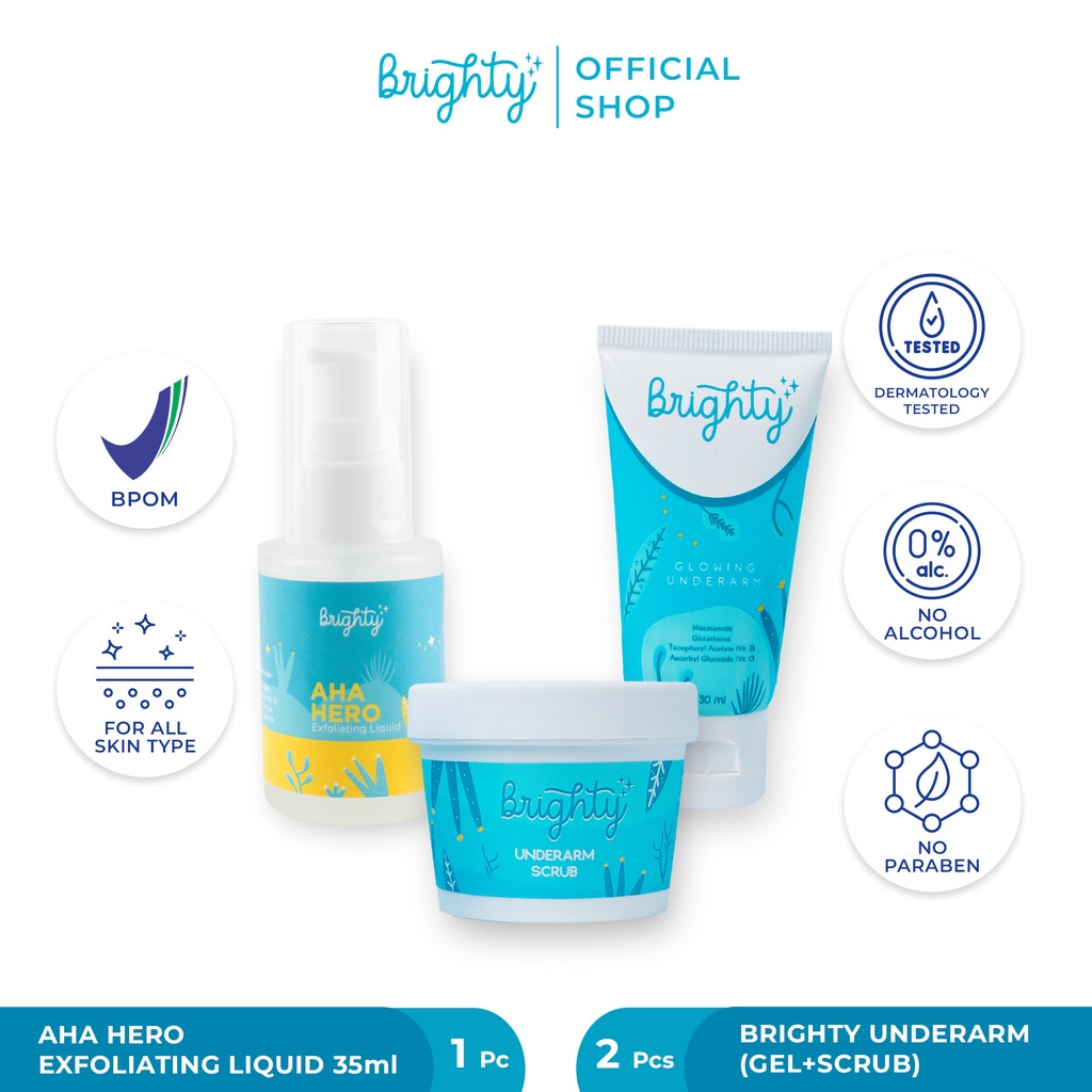Jual Brighty AHA HERO Serum x Glowing Underarm x Underarm Scrub Pemutih ...