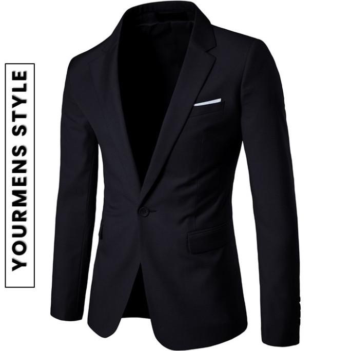 Jual Jas Hitam Pria Slim Fit Kantor Kancing 1 Bahan High Twist Original ...