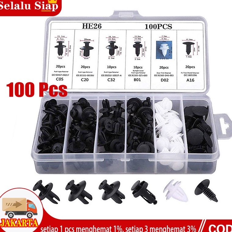 Jual Harga Termuraah.. 100 Pcs Baut Rivet Mobil Universal Car Push Pin ...