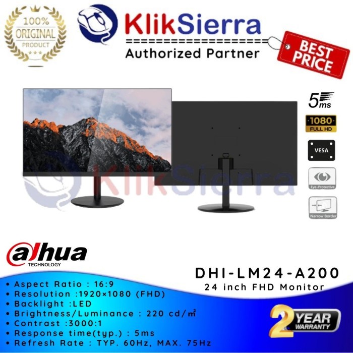 Jual LED Monitor Dahua 24 Inch DHI-LM24-A200 FHD HDMI Bezel-less LM24A200 | Shopee Indonesia