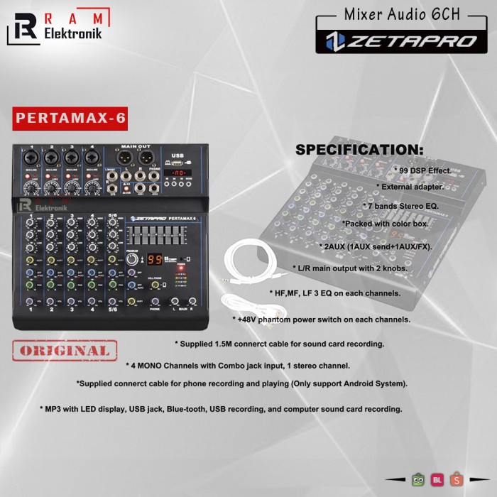 Jual Mixer Zetapro 6 Channel 6Ch Pertamax 6 Usb Bluetooth Soundcard Pc | Shopee Indonesia