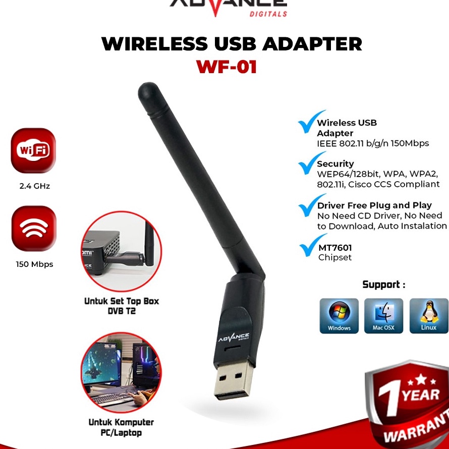 Jual New Advance USB Dongle Wifi Wireless Adapter Receiver WF-01 Komputer PC Laptop Set Top Box ...