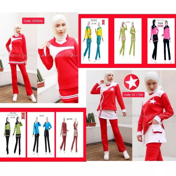 Jual ` Cy baju senam merah putih setelan senam muslim pakaian senam ...