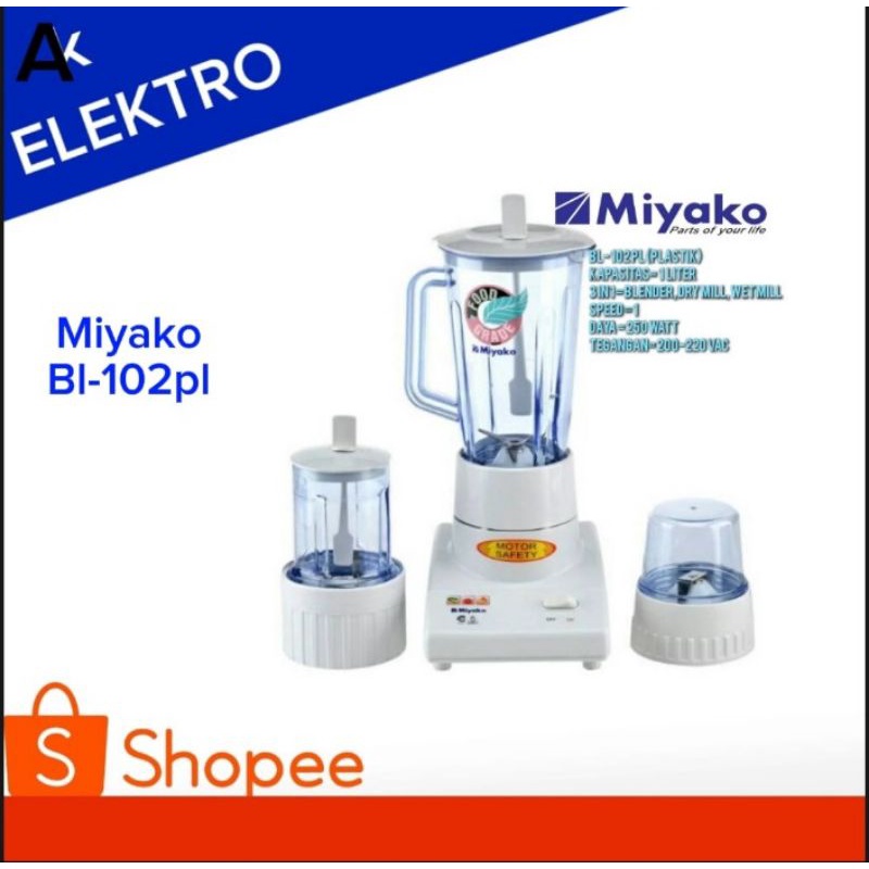 Jual Blender miyako 3in1 Plastik BL 102 PL / Blender Plastik Miyako ...